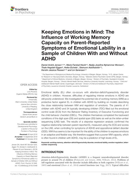 Pdf Keeping Emotions In Mind The Influence Of Working Memory