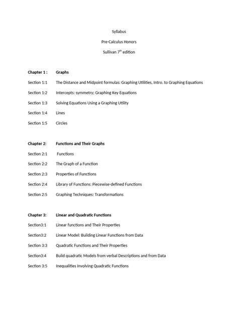 syllabus for pre calculus honors pdf trigonometric functions