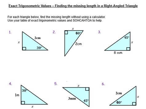 exact trig values finding the missing length in a right angled