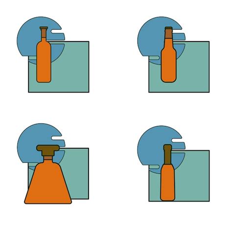 알코올 아이콘이 설정된 병 벡터 일러스트 레이 션 프리미엄 벡터