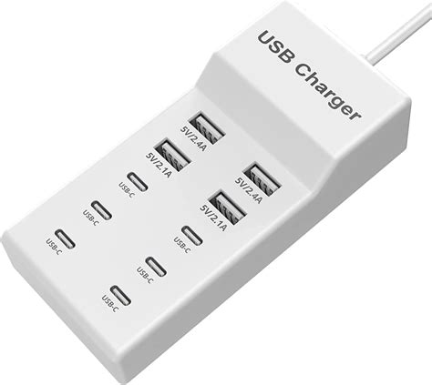Amazon Com USB C Charger 10 Ports USB Charger Station With 6 Ports USB C Charger Desktop 50W