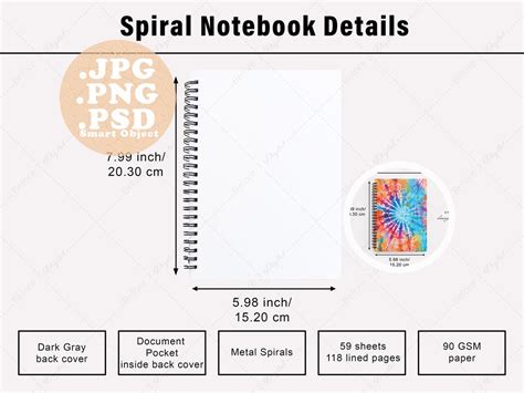 Spiral Notebook Size Chart Mockup Actual Size 7 99 X 5 98 8x6 Inch Mock Up Contours To Fit