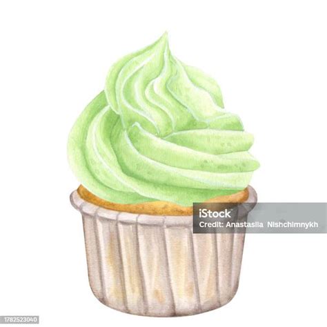 컵케이크 머핀 그린 달콤한 휘핑크림 민트 음식 클립 아트 손으로 그린 수채화 그림은 흰색 배경에 고립되어 있습니다 레인보우