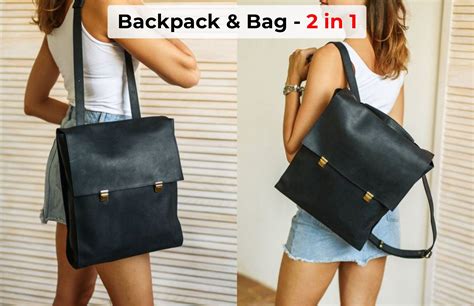Convertible Backpack Purse Leather Crossbody Bag Shoulder Bag Black