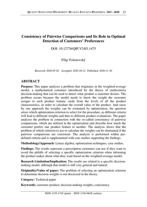pdf consistency of pairwise comparisons and its role in optimal
