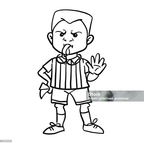 경기 중 레드 카드를 보여주는 휘파람 축구 심판 인간의 캐릭터 벡터 그림 플랫 스타일의 스포츠 만화 디자인 제기 손에 붉은 색 종이축구 중재자 개념에 대한 스톡 벡터 아트