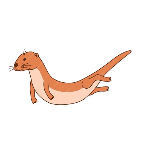 귀여운 수달 흰색 배경에 격리된 벡터 평면 만화 그림 수달 수영 프리미엄 벡터
