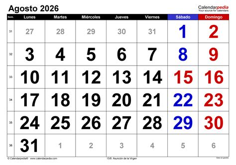 Agosto De 2026 Calendario Calendário 2025