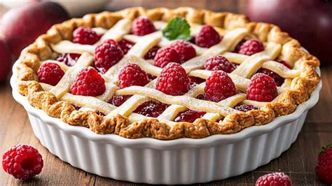 Raspberry Pie With Lattice Crust Dusted Powdered Sugar Rustic Presentation Stock Footage