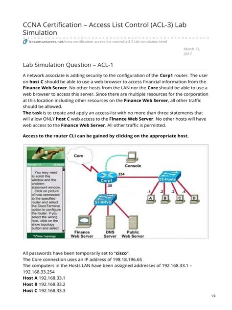 Ccna Certification Access List Control Acl 3 Lab Simulation Pdf Ip