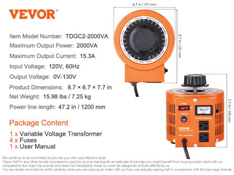 Vevor 2000va Auto Variable Voltage Transformer 15 3 Amp 110v Input 0