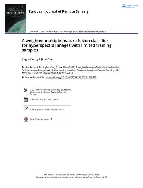 Pdf A Weighted Multiple Feature Fusion Classifier For Hyperspectral