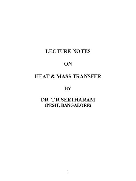 Lecture Notes Heat And Mass Transfer Pdf Heat Transfer Thermal