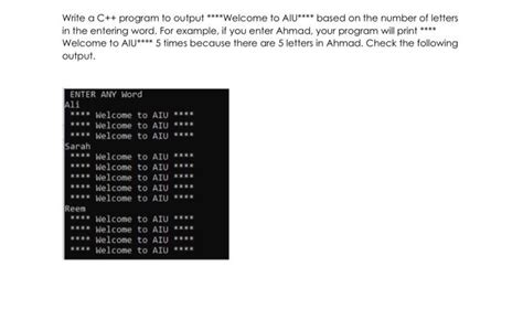 Solved Write A C Program To Output Welcome To AlU Chegg Com