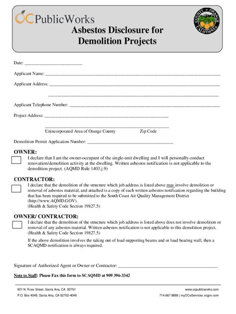 Fillable Online Asbestos Renovation Demolition Notification Form Fax Email Print Pdffiller