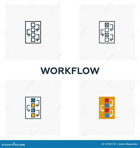 Workflow Icon Set Four Elements In Diferent Styles From Design Ui And Ux Icons Collection Stock
