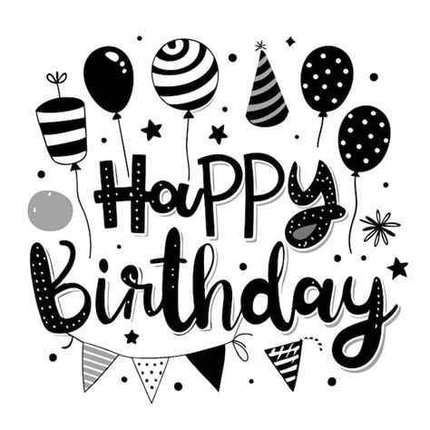 Happy Birthday With Cute Black And White Design Elements Premium Ai