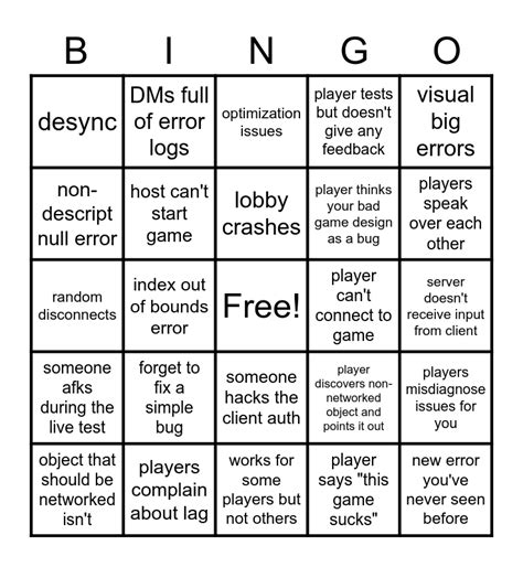 Multiplayer Dev Bingo Card