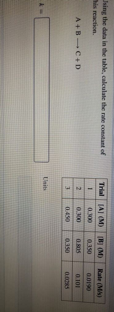 Solved Jsing The Data In The Table Calculate The Rate