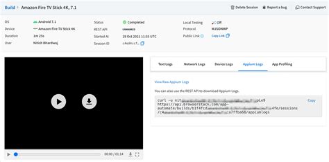 view logs for appium tests for smart tv browserstack documentation