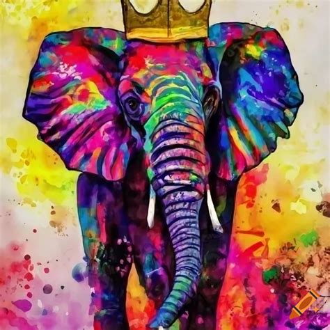 Colorful Watercolor Of An Elephant With A Crown On Craiyon