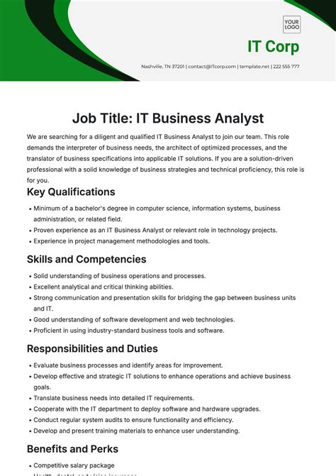 Free It Business Analyst Job Description Template To Edit Online