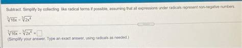 Solved Subtract Simplify By Collecting Like Radical Terms Chegg