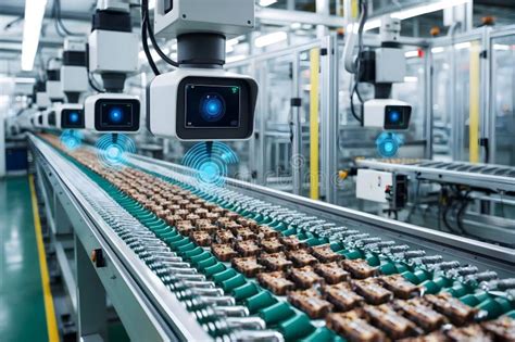 Automated Production Line With Monitoring Cameras Stock Illustration Illustration Of Machinery