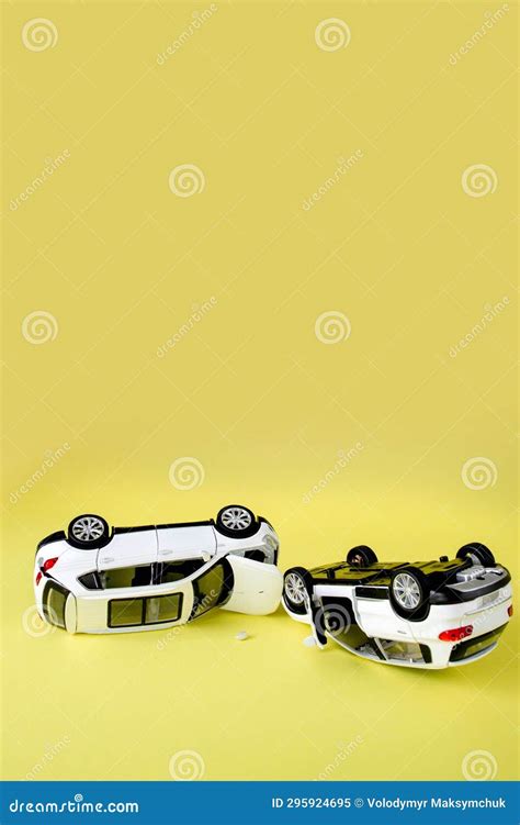 Two Mini Toy Car Crash Incident Car Traffic Accident Frontal Collision Top View Vehicle