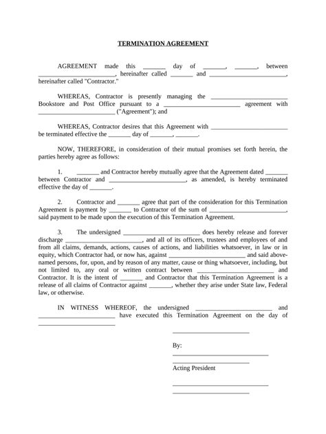 Termination Agreement With Contractor Doc Template Pdffiller