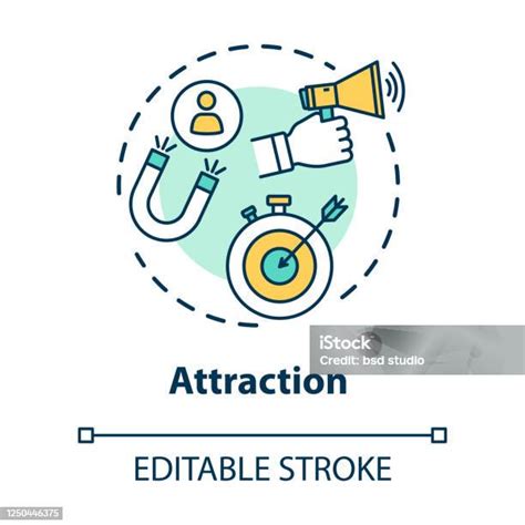 매력 컨셉 아이콘 광고 전략 고객 기반 개발 인바운드 타겟 및 바이러스 성 마케팅 아이디어 얇은 라인 일러스트 벡터 절연 윤곽선 Rgb 색상 도면 편집 가능한 스트로크