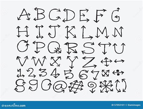 Sketch Arrows Alphabet Arrow Font A Through Z And Numbers Stock Image