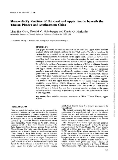 Pdf Shear Velocity Structure Of The Crust And Upper Mantle Beneath The Tibetan Plateau And