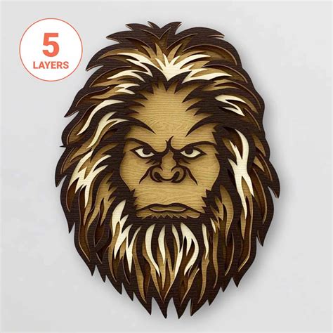 3d Bigfoot Head Layered Svg Laser Cut Sasquatch Wall Art Digital