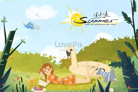 여름 피크닉 소녀 일러스트 무료 다운로드 Lovepik