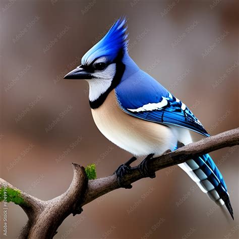 Ai Generated Illustration Of A Small Blue Jay Perched Atop A Tree