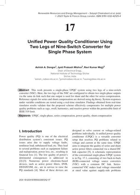 Pdf Unified Power Quality Conditioner Using Two Legs Of Nine Switch Converter For Single Phase
