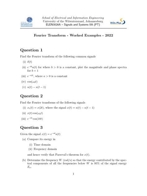 Elen3026a Lecture 2 Worked Examples Questions And Solutions Pdf