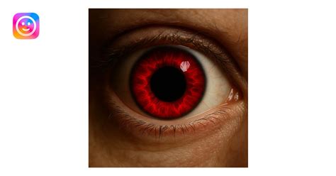 An Eye With A Bright Red Iris And An Extremely Dilated Black Pupil
