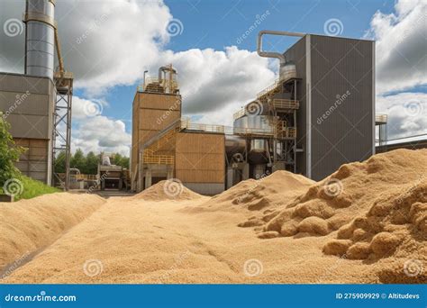 Biomass Facility With Towering Silos And Conveyors For Storage And