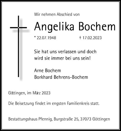 Traueranzeigen Von Angelika Bochem Trauer Anzeigen De