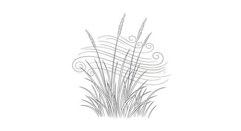 Windy Grass Black And White Line Drawing Stock Illustration