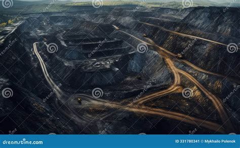 Open Pit Mine Extractive Industry For Coal Top View Aerial Drone Neural Network Ai Generated