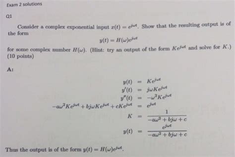 solved exam 2 solutions a complex exponential input z t