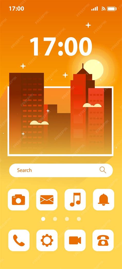 Premium Vector Home Screen Smartphone Interface Ui Mobile Home Page Layout Evening City