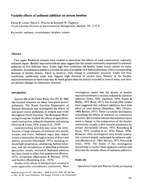 Pdf Variable Effects Of Sediment Addition On Stream Benthos
