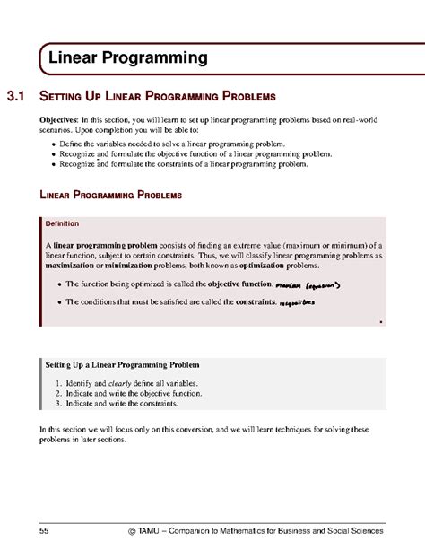 Module 31 Notes Linear Programming 3 Setting Up Linear Programming