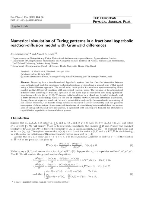Pdf Numerical Simulation Of Turing Patterns In A Fractional