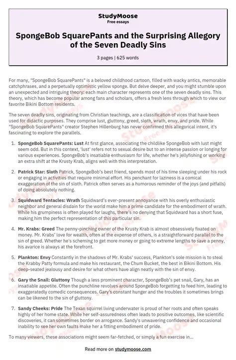 Spongebob Squarepants And The Surprising Allegory Of The Seven Deadly