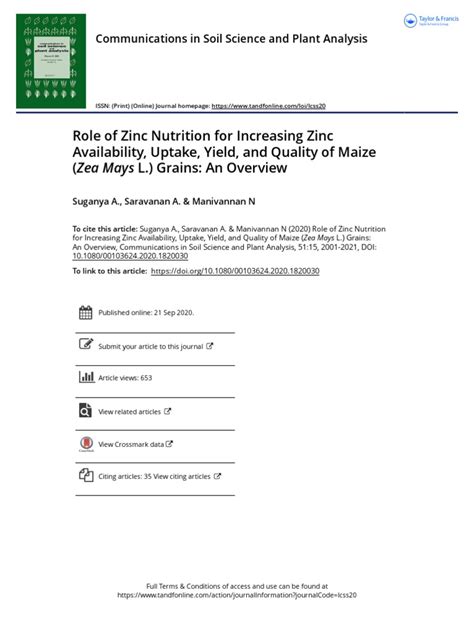Role Of Zinc Nutrition For Increasing Zinc Availability Uptake Yield And Quality Of Maize Zea
